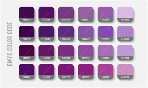 Purple Color Guide Palette With Color With Rgb Hex Codes And Names