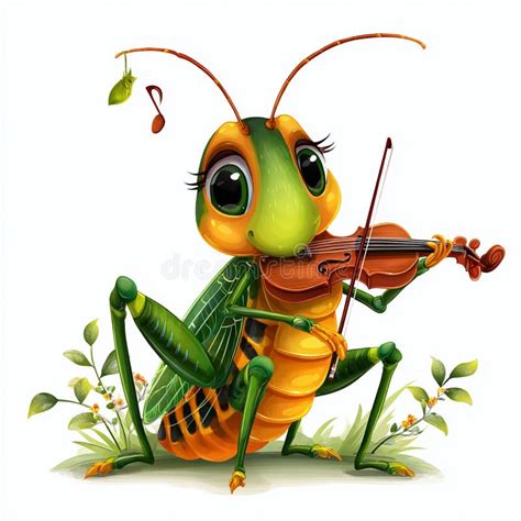 Tiny Fiddler Grasshopper A Cartoon Illustration Of Musical Talent In Miniature Stock