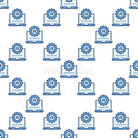 Cog Wheel And Artificial Intelligence Laptop Vector Ai Settings Colored Seamless Pattern Stock