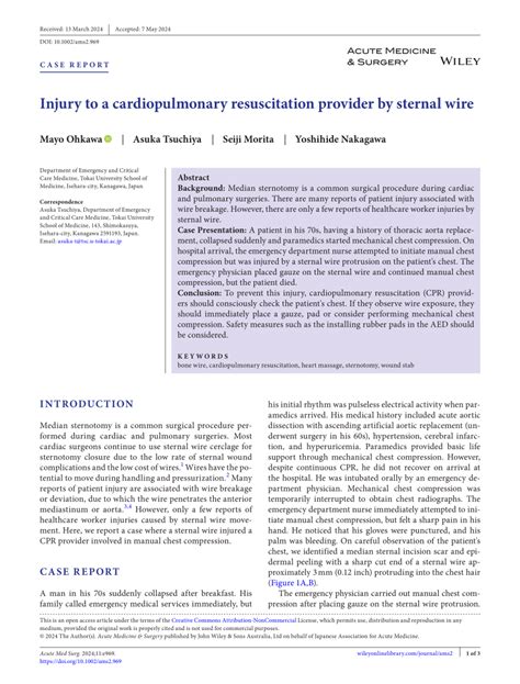 Pdf Injury To A Cardiopulmonary Resuscitation Provider By Sternal Wire
