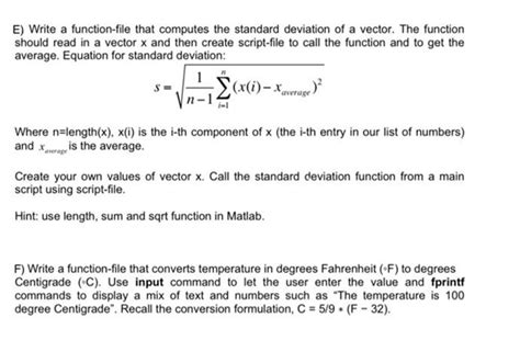 Solved E Write A Function File That Computes The Standard Chegg
