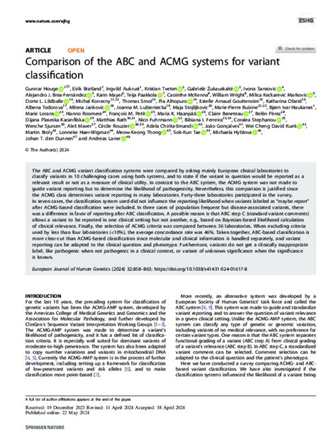 Pdf Comparison Of The Abc And Acmg Systems For Variant Classification