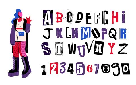 Premium Vector Alphabet In Punk Style Colored Letters And Numbers
