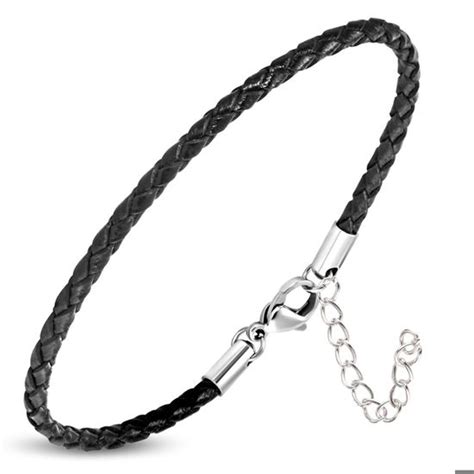 Zense Bracelet cuir fin noir pour homme et réglable par extension
