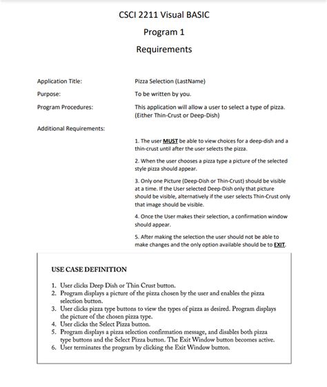 solved visual basic visual program requirements provided in