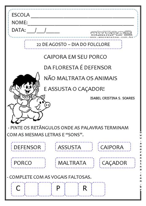 Caipora Folclore Para O 2º PerÍodo 1º Ano Atividades De Folclore