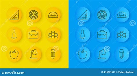 Set Line Apple Ringing Bell Briefcase Pencil With Eraser Chemical Formula Triangular Ruler