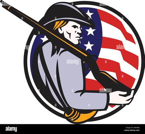 American Patriot Minuteman With Rifle And Flag Stock Vector Image And Art