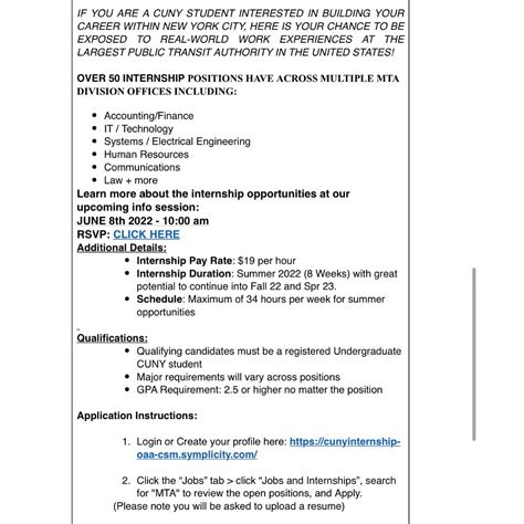 Cuny Mta Internship Program Summer 2022 Librarybuzz