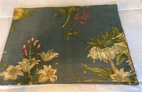 Waverly Sonoma Placemats Sunflower Buckingham Blue Flowered Multi Color Stripes Reversable Set