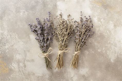 A Flat Lay Of Dried Herbs Tied With Twine Arranged On A Smooth Stone Stock Image Image Of