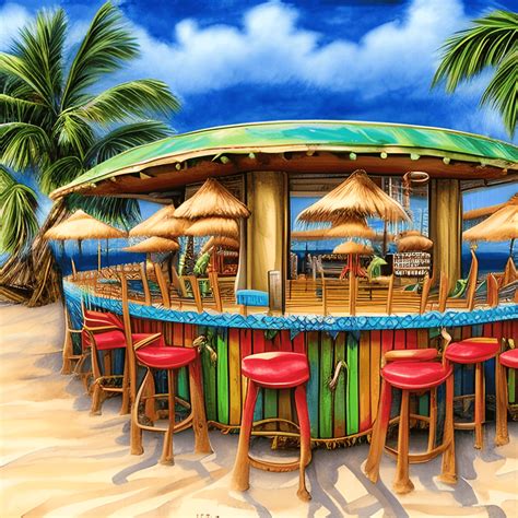 Tropical Tiki Bar On A Sandy Beach · Creative Fabrica