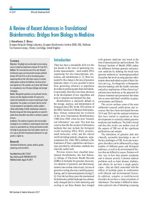 Pdf A Review Of Recent Advances In Translational Bioinformatics