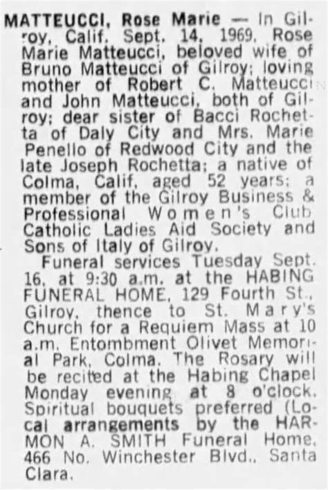 Obituary For Rose Marie Matteucci Aged 52 ™