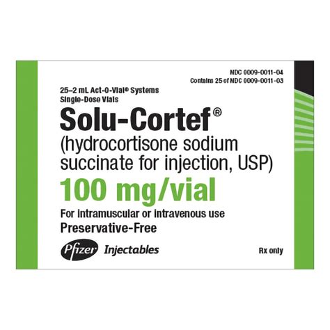 Solu Cortef Anti Inflammatory Agent Hydrocortisone Sodium Succinate