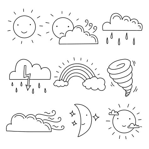 Premium Vector A Set Of Cute Weather Icons Vector Illustration In Doodle Style For Your Design