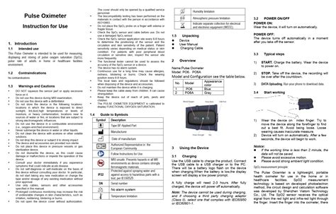 Pulse Oximeter User Manual For Home And Healthcare Use
