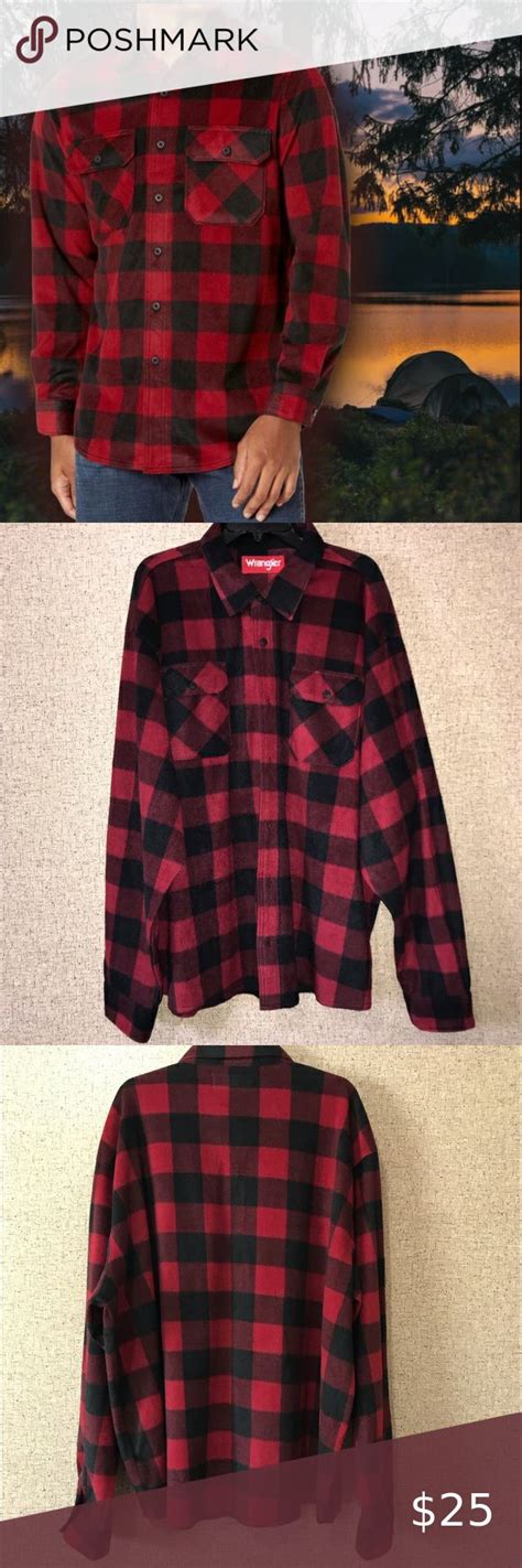 Wrangler Mens Long Sleeve Buffalo Plaid Button Down Shirt Clothes