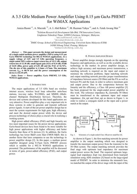 Pdf A 35 Ghz Medium Power Amplifier Using 015 µm Gaas Phemt For Wimax Applications