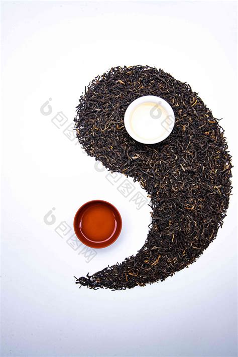 茶叶和茶杯组成的太极图案宗教清晰拍摄图片 包图网企业站