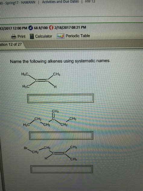 Solved Name The Following Alkenes Using Systematic Names Chegg