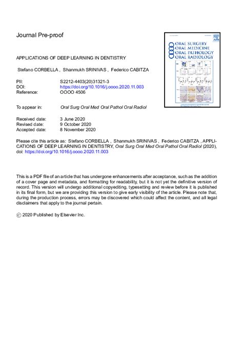 Pdf Applications Of Deep Learning In Dentistry