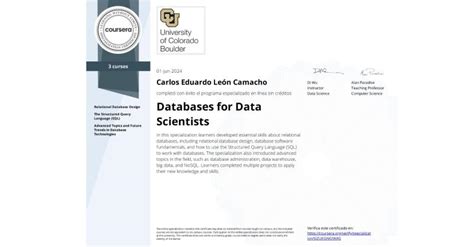 Carlos Eduardo León Camacho On Linkedin Completion Certificate For Databases For Data Scientists