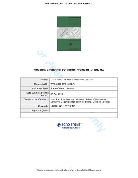 Pdf Modeling Industrial Lot Sizing Problems A Review