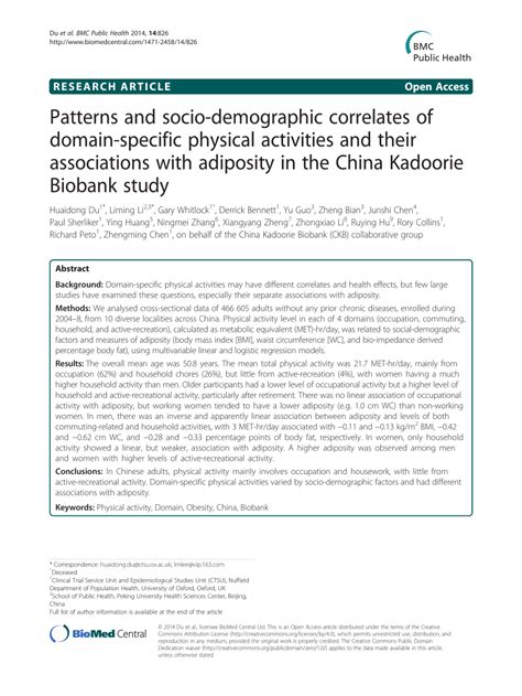 Pdf Patterns And Socio Demographic Correlates Of Domain Specific Physical Activities And Their