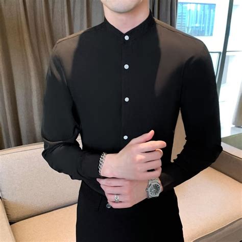 Купить Мужские рубашки модные повседневные топы однотонные приталенные ...