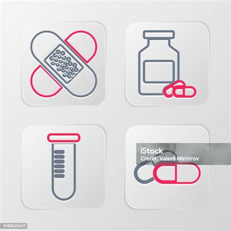 Set Garis Obat Pil Atau Tablet Labu Tabung Reaksi Botol Dan Pil Dan