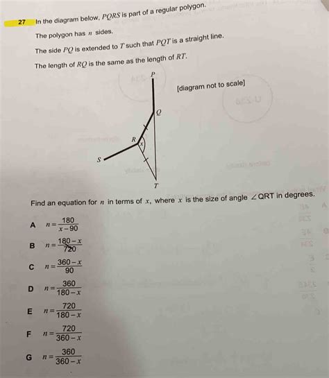 Solved In The Diagram Below Pqrs Is Part Of A Regular Polygon The Polygon Has Sides The