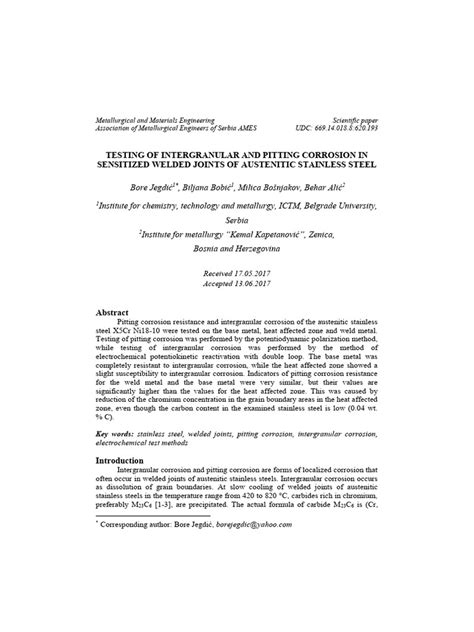 Testing Of Intergranular And Pitting Corrosion In Pdf Stainless