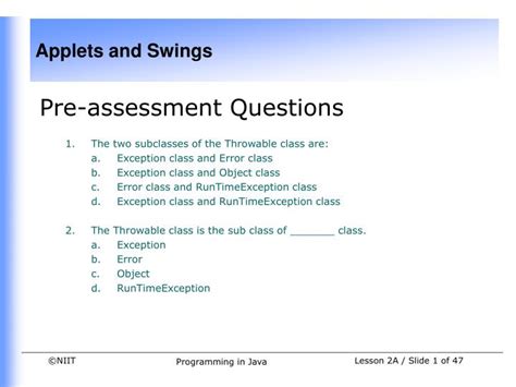 Ppt Pre Assessment Questions The Two Subclasses Of The Throwable