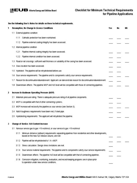 Checklist For Minimum Technical Requirements For Pipeline Applications Pdf Pipeline