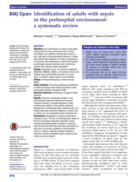 Pdf Identification Of Adults With Sepsis In The Prehospital