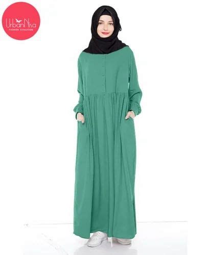 Respect Show Buttons Maxi Shape Frock Abaya Electric Green Lycra