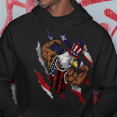 American Flag Muscular Bald Eagle Bike Flexing Uncle Sam V2 Hoodie Thetio