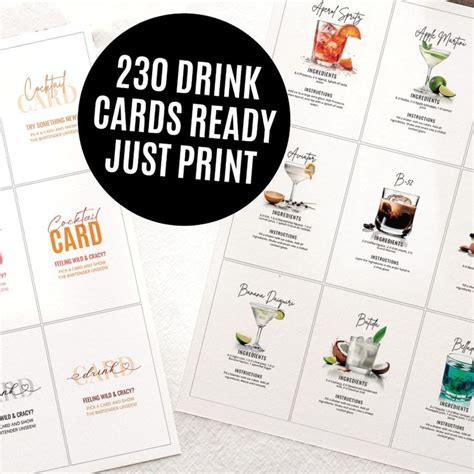 Cocktail Recipe Cards Template 230 Editable Drink Recipe Etsy Sweden