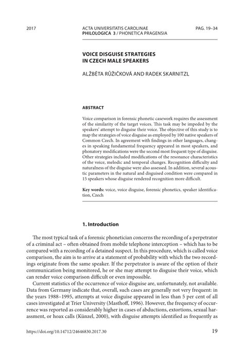 Pdf Voice Disguise Strategies In Czech Male Speakers
