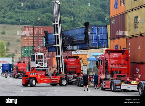 Container Stacker Loading Freight Containers Stock Photo Alamy
