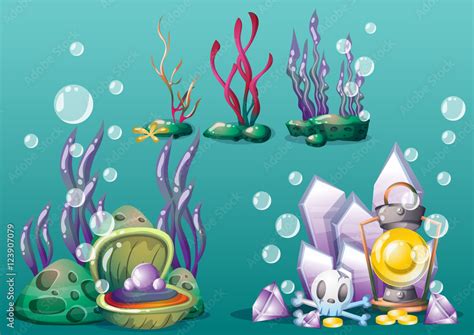 Cartoon Vector Underwater Objects With Separated Layers For Game Art