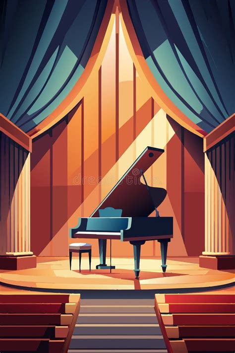 Majestic Grand Piano On Concert Hall Stage With Dramatic Lighting Stock