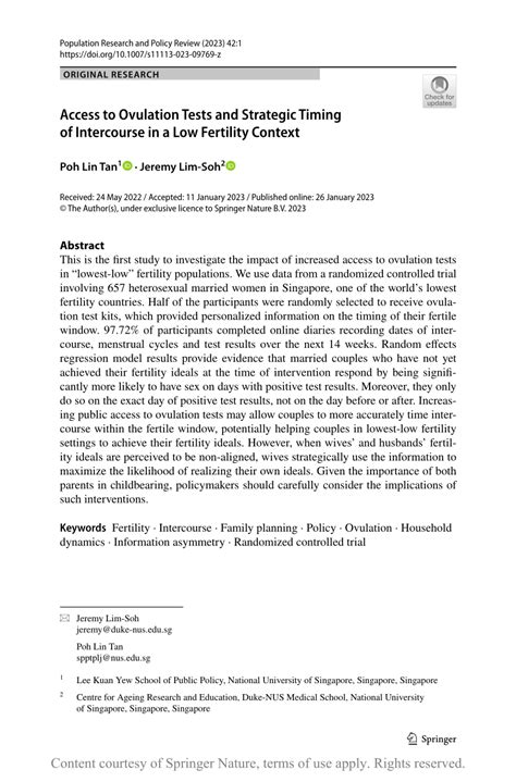Access To Ovulation Tests And Strategic Timing Of Intercourse In A Low Fertility Context