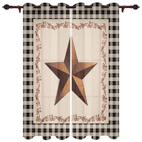 Country Star Berry Retro Black Plaid Curtains For Living Room Kitchen