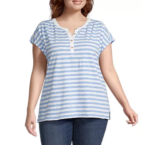 St Johns Bay Plus Womens Henley Neck Short Sleeve Henley Shirt Color