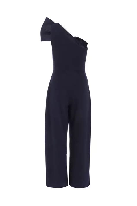 Navy One Shoulder Bow Palazzo Jumpsuit Quiz Clothing