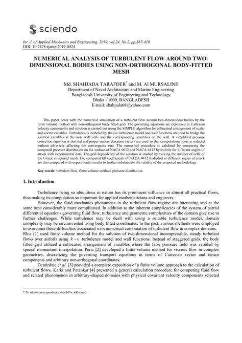Pdf Numerical Analysis Of Turbulent Flow Around Two Dimensional