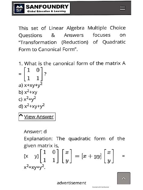 linear algebra mcqs 2 pdf