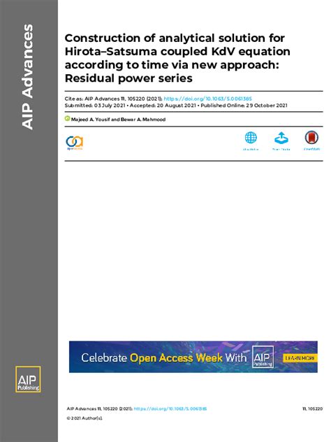 Pdf Construction Of Analytical Solution For Hirotasatsuma Coupled Kdv Equation According To